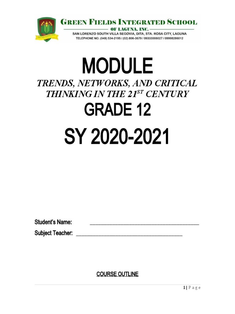 Grade 12: Trends, Networks, and Critical Thinking in The 21 Century ...