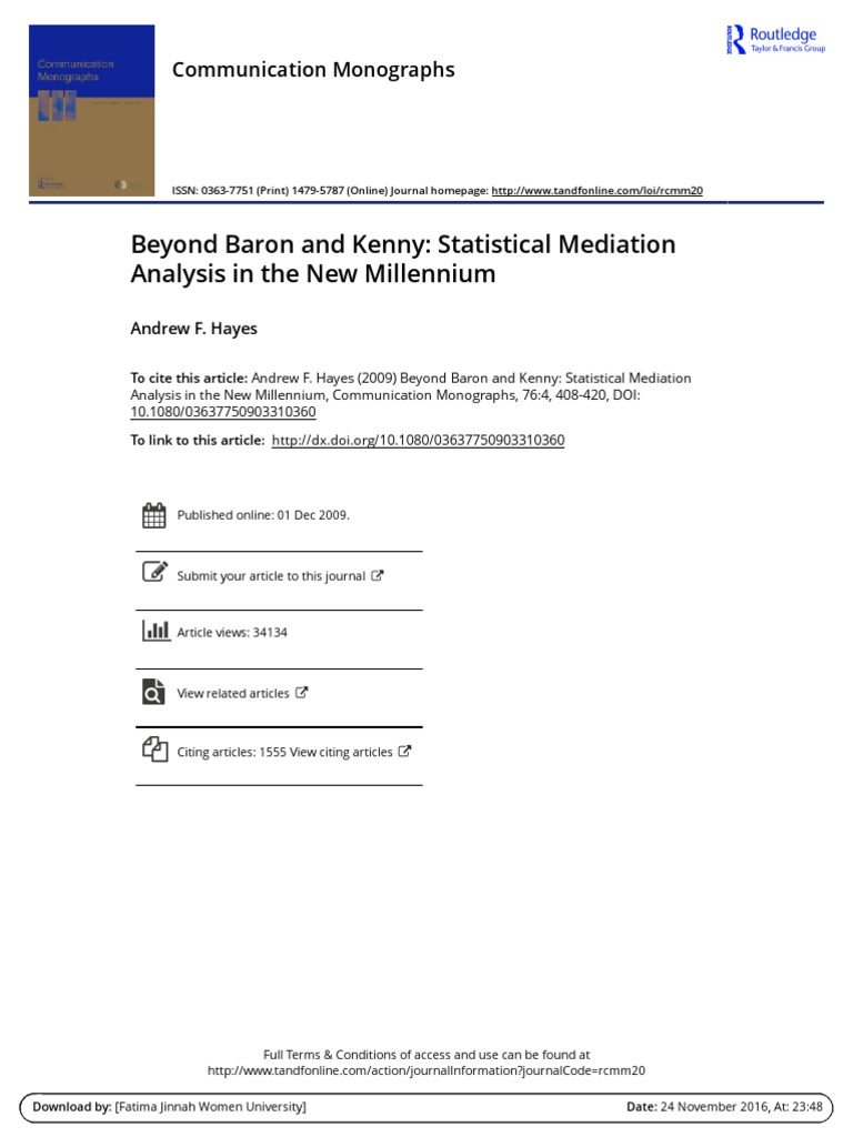 Beyond Baron and Kenny Statistical Mediation Analysis in The New ...