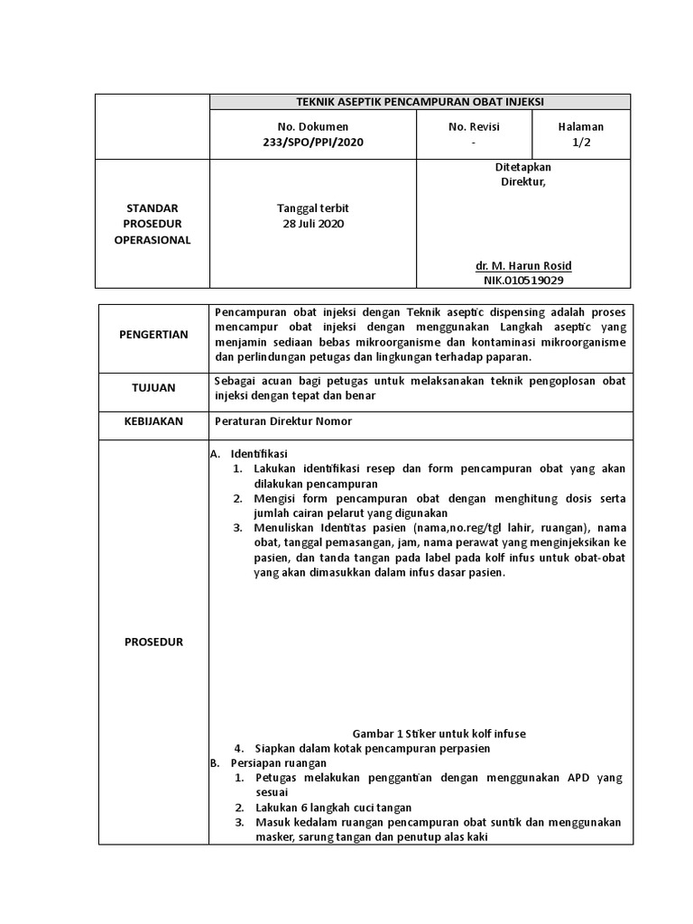Spo Teknik Aseptik Pencampuran Obat Injeksi | PDF