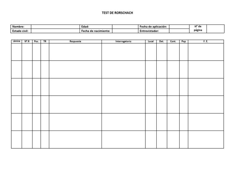 Registro Respuestas Test de Rorschach | PDF