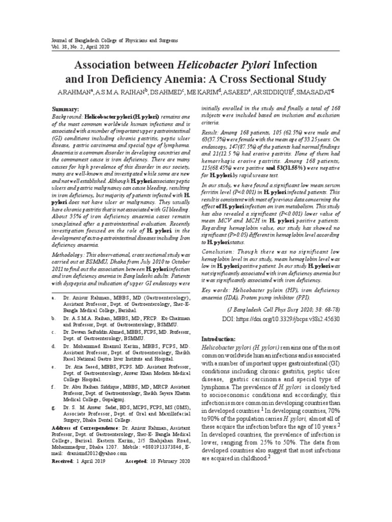 Association Between Helicobacter Pylori Infection and Iron Deficiency ...