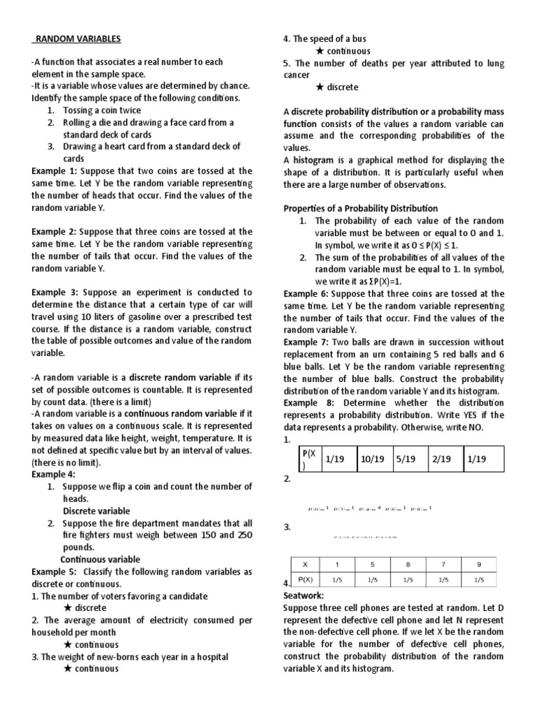 01 - FACT SHEET (Random Variables) | PDF | Random Variable ...