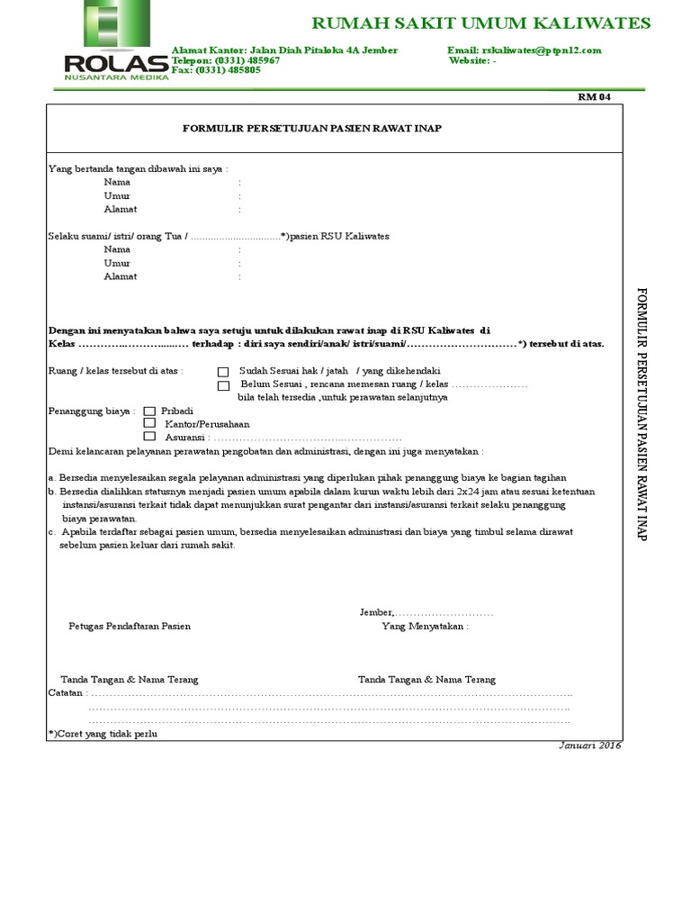 Formulir Persetujuan Rawat Inap | PDF