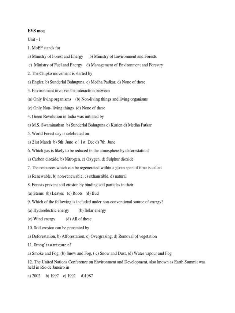 EVS MCQ | PDF | Food Web | Conservation Biology