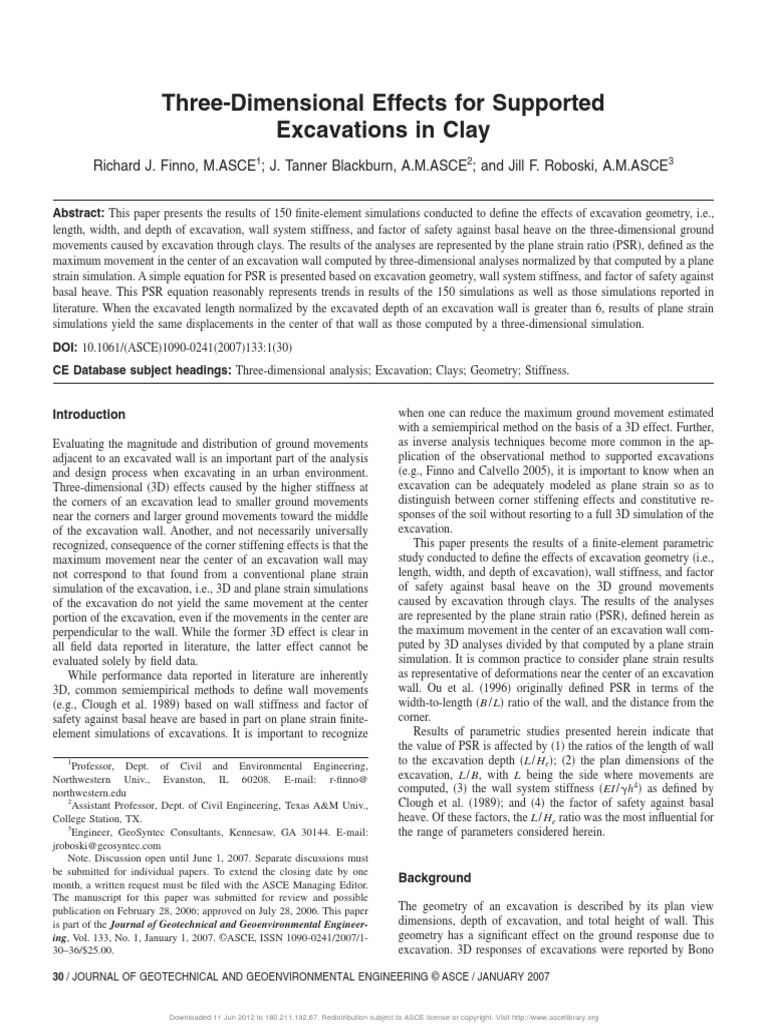 Three-Dimensional Effects For Supported Excavations in Clay | PDF ...