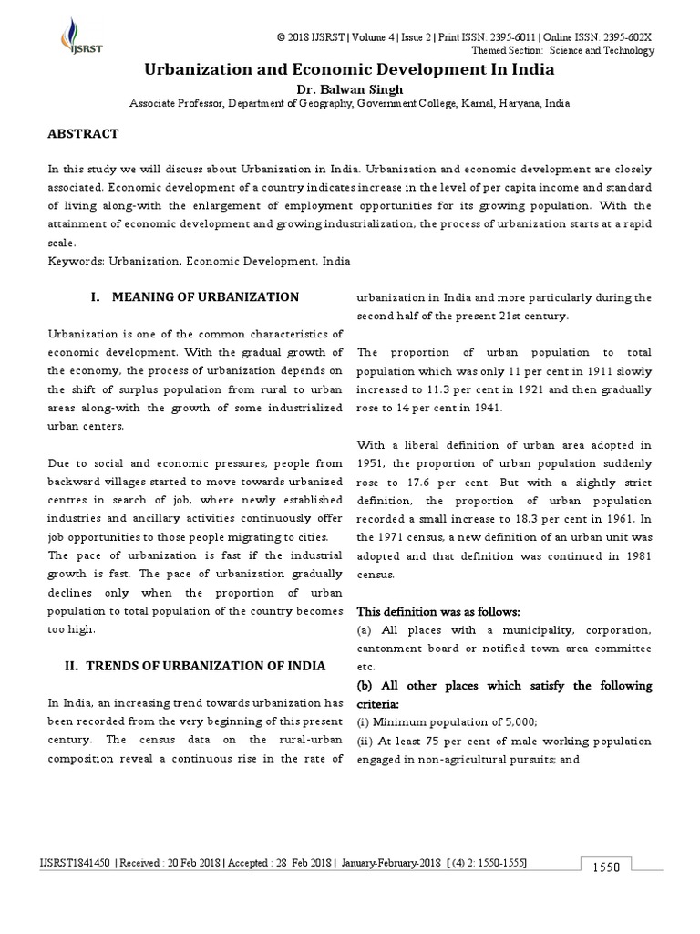 Urbanization and Economic Development in | PDF | Urbanization | Slum