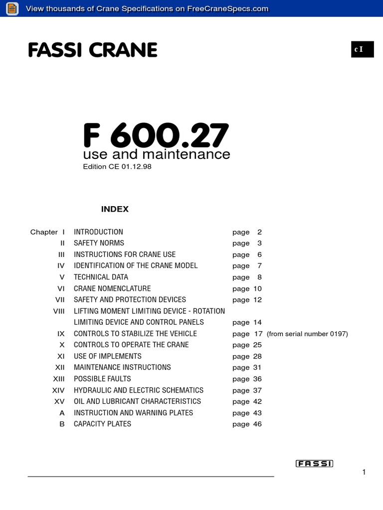 Fassi Crane: Use and Maintenance | Download Free PDF | Crane (Machine ...