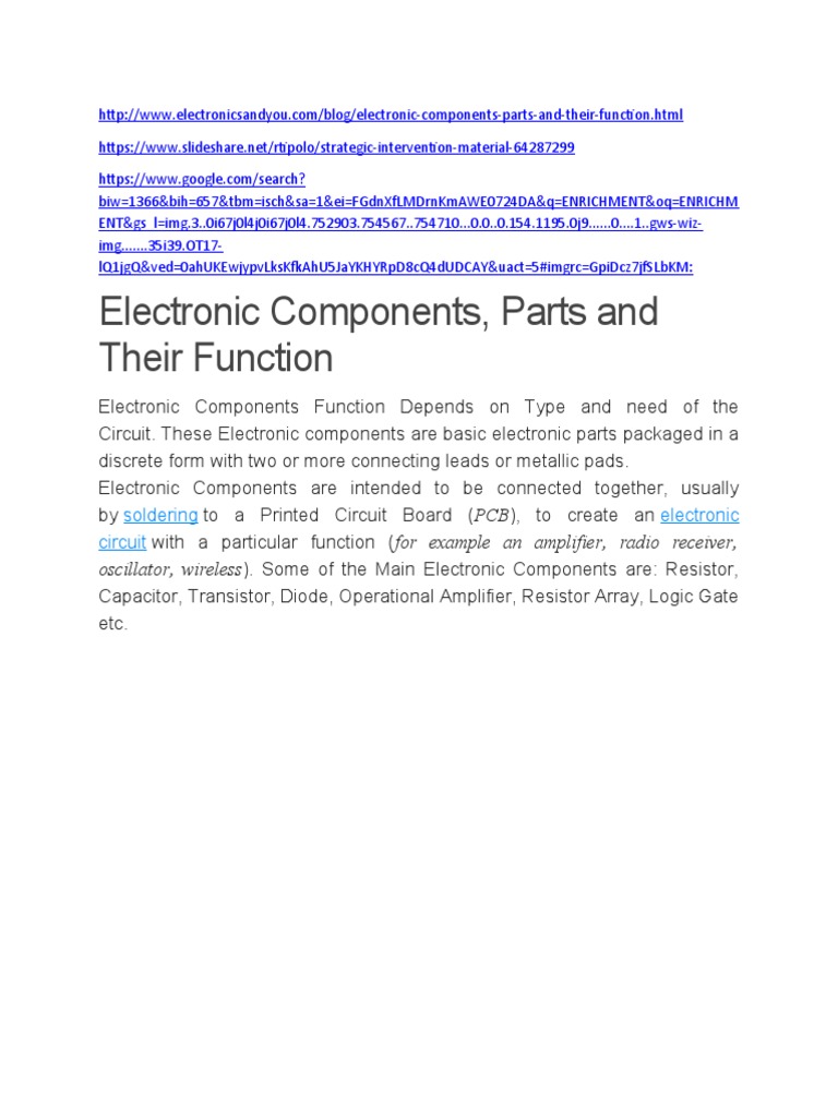Electronic Components, Parts and Their Function | PDF | Electronic ...