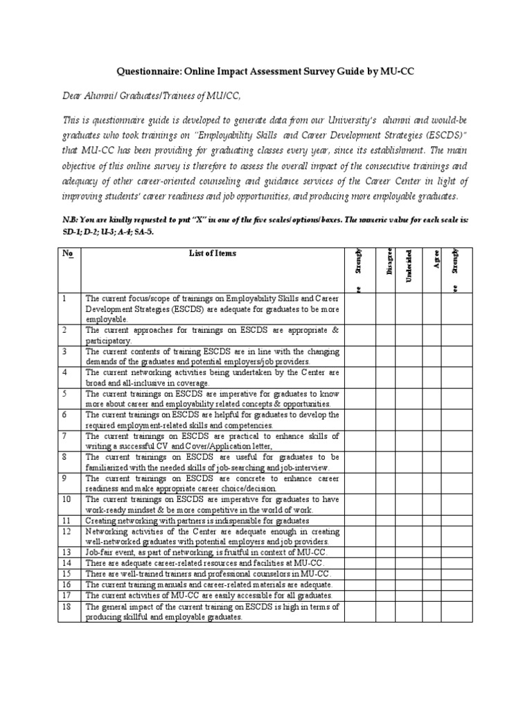 Mekelle University Career Center - Questionnaire Survey | PDF ...