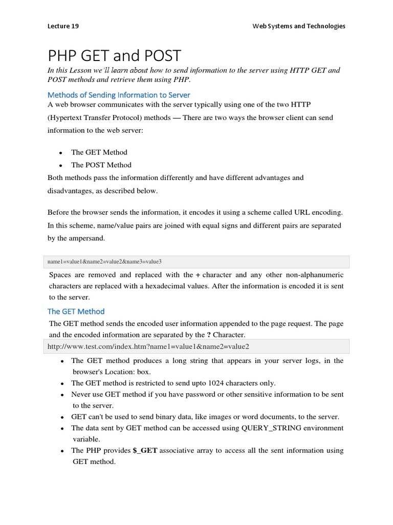 PHP GET POST Methods Explained | PDF | Hypertext Transfer Protocol | Web Server