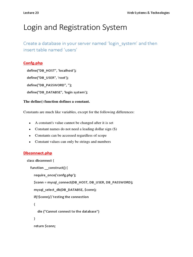 Login and Registration System: Create A Database in Your Server Named ...