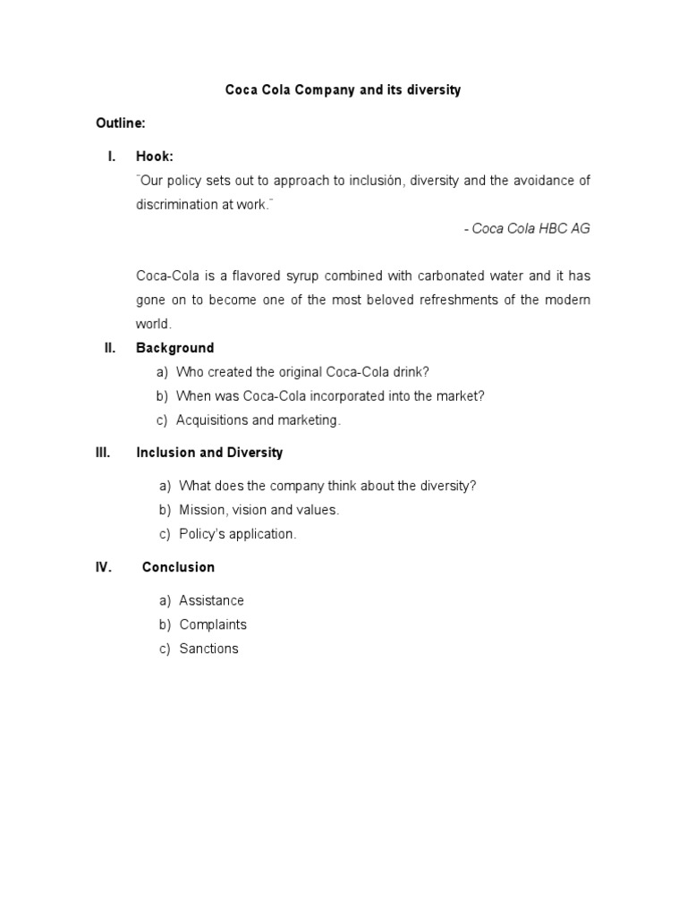 Coca Cola Company and Its Diversity | PDF | The Coca Cola Company ...