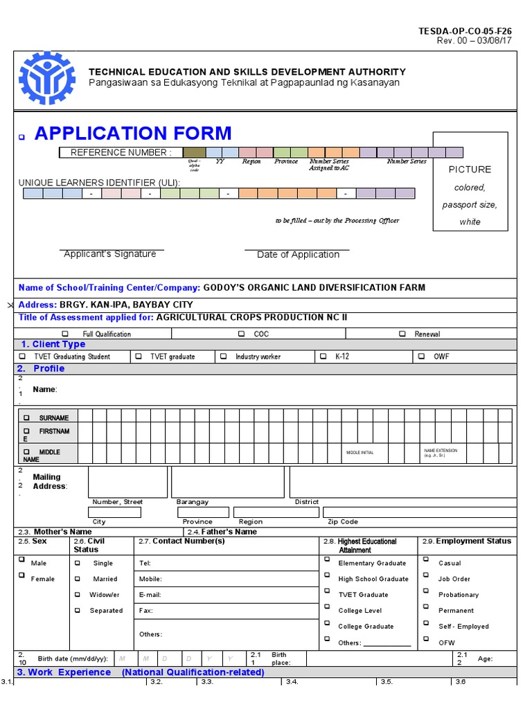 Application Form: Technical Education and Skills Development Authority ...