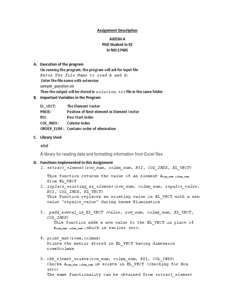 Assignment Description Ajeesh A PHD Student in Ee SR No:17405 | PDF ...
