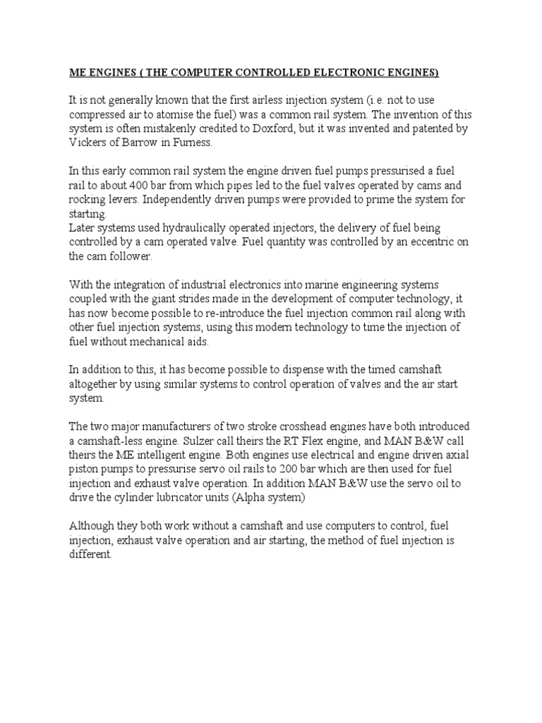 Me Engines (The Computer Controlled Electronic Engines) | PDF | Fuel Injection | Engines