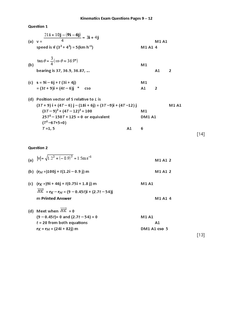 Kinematics Exam Questions and Solutions | PDF | Velocity | Space