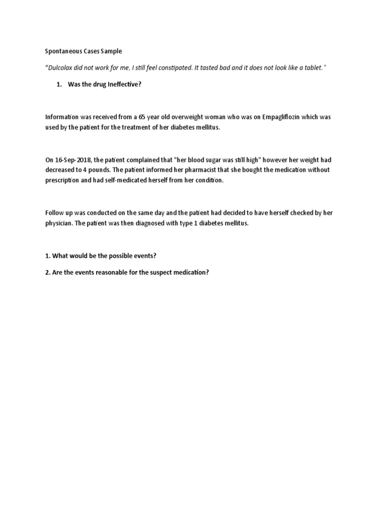 Spontaneous Cases Sample | PDF | Diarrhea | Patient