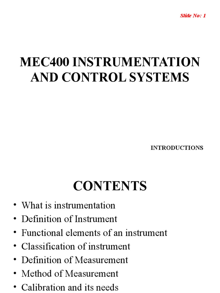 Mec400 Instrumentation and Control Systems: Slide No: 1 | PDF ...