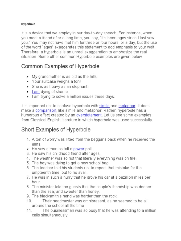 Common Examples of Hyperbole | PDF