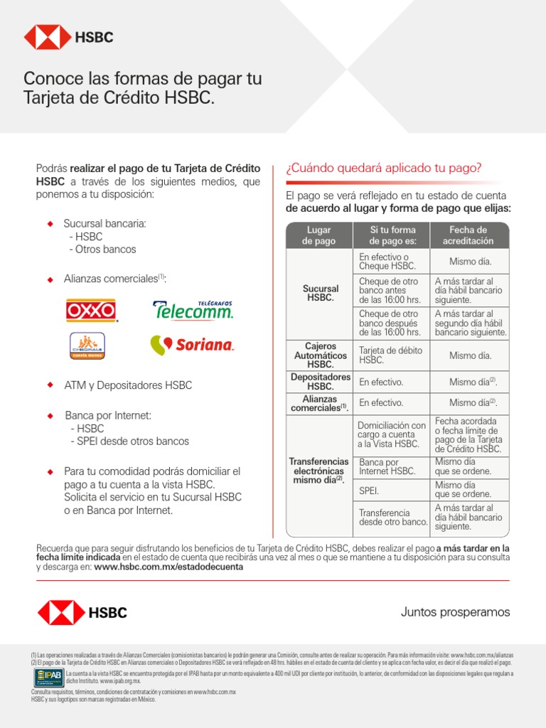 Formas Pago TDC PDF | Descargar gratis PDF | Hsbc | Bancos