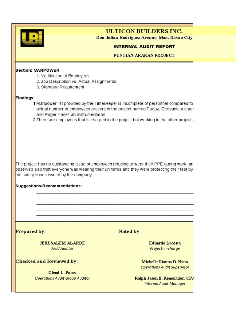 Audit Summary Puntian Manpower Headcount | PDF