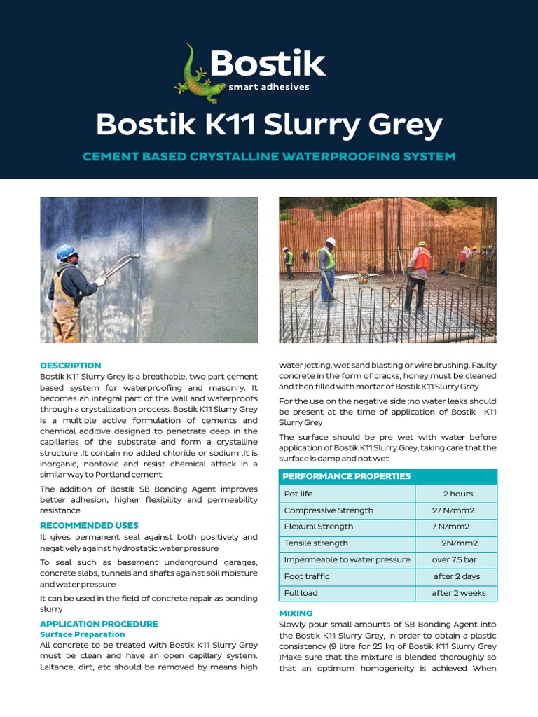 Bostik K11 Slurry Grey: Cement Based Crystalline Waterproofing System ...