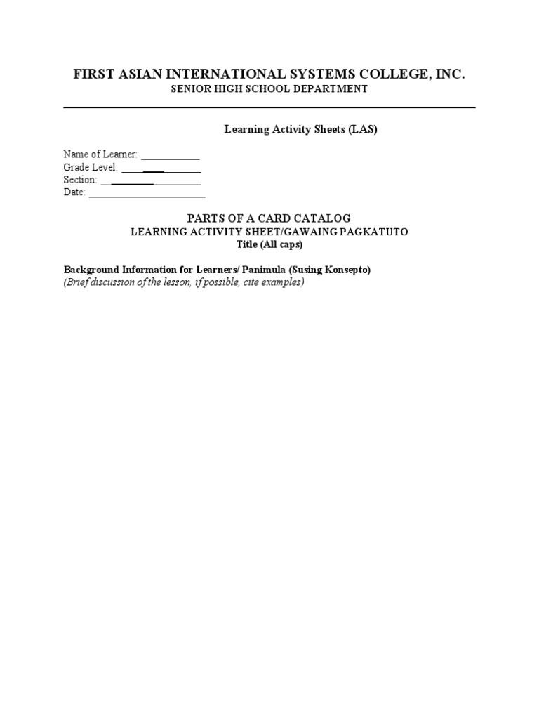 Learning Activity Sheet Sample | PDF | Computers