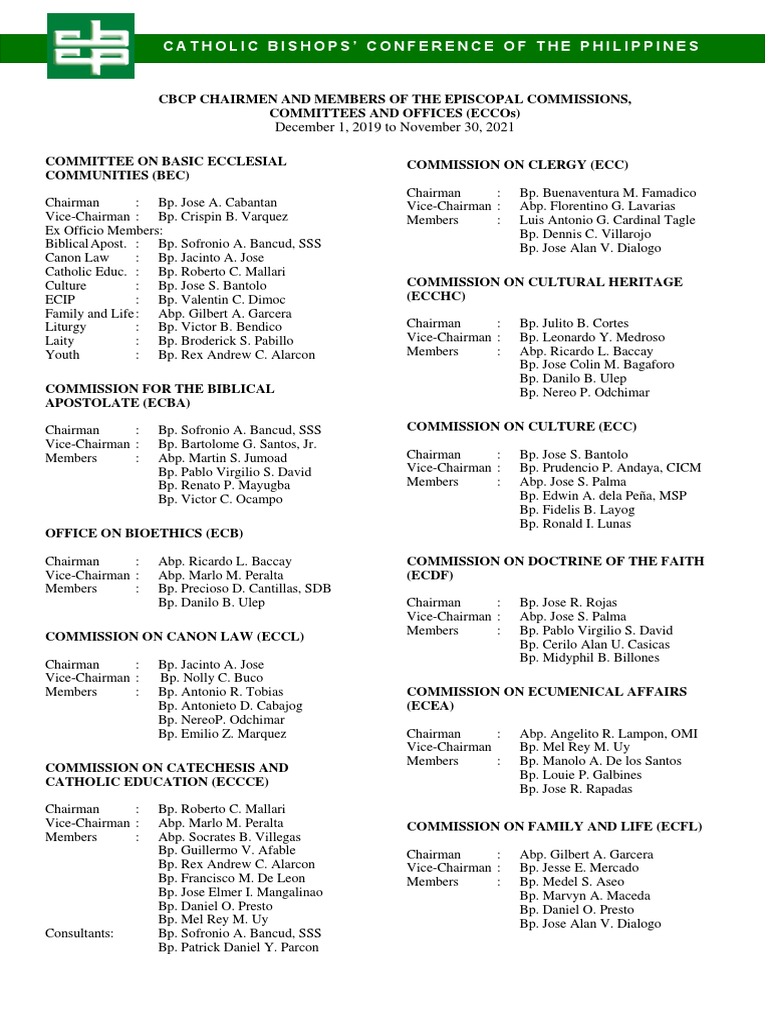 Catholic Bishops' Conference of The Philippines: December 1, 2019 To ...
