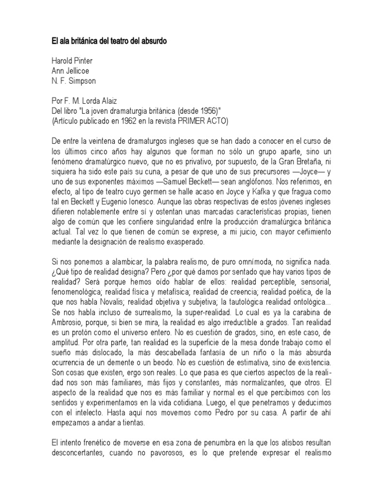 Harold Pinter | PDF | Samuel Beckett | Realidad