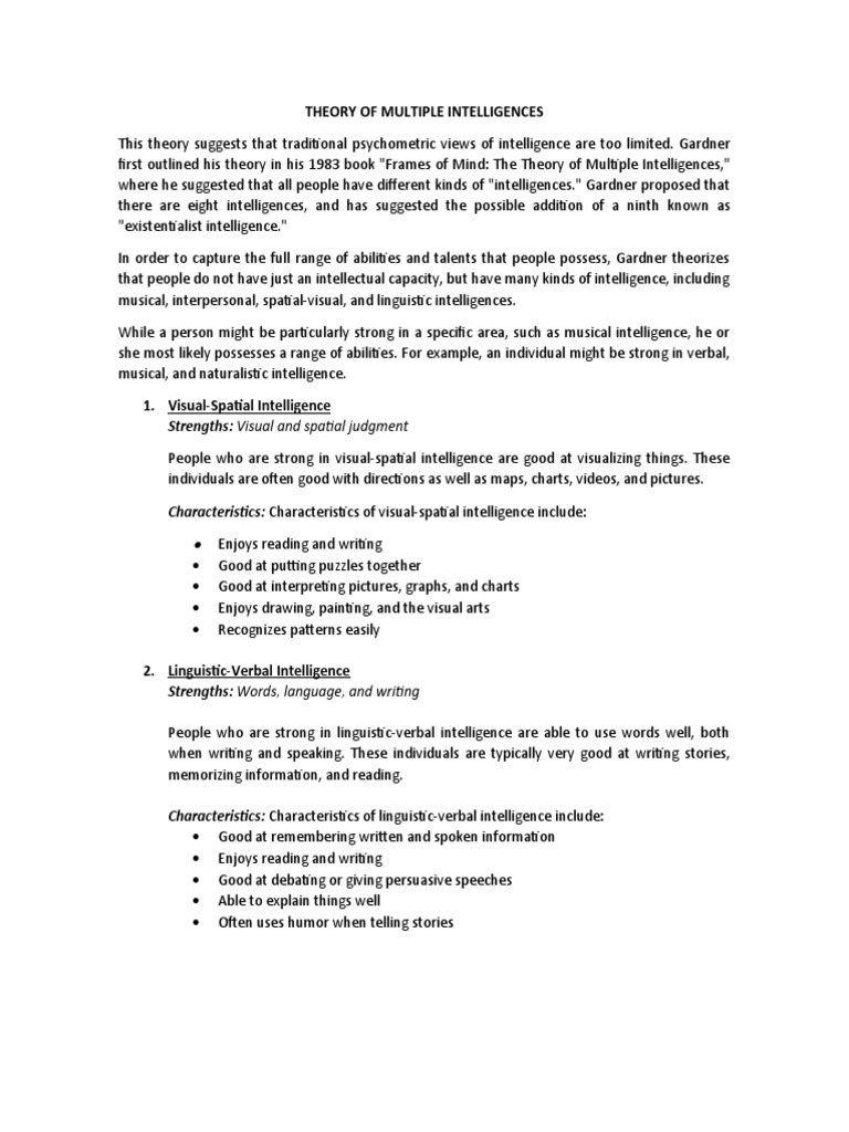 Theory of Multiple Intelligences | PDF | Intelligence | Human Communication
