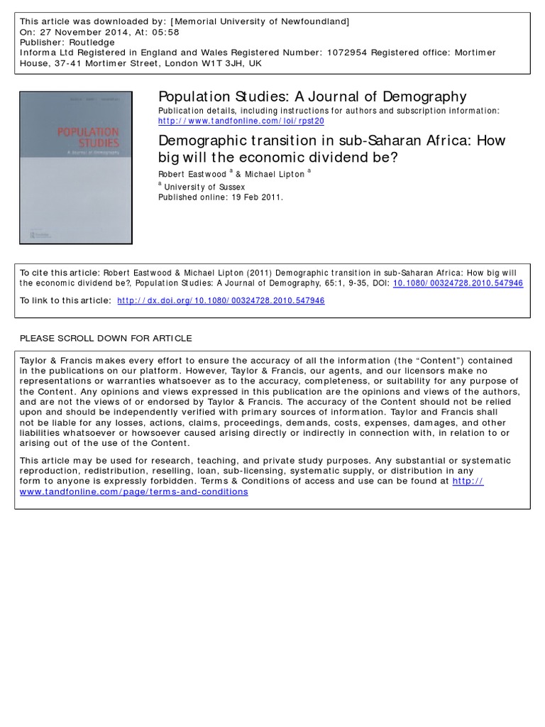 Demographic Transition in Sub-Saharan Africa How Big Will The Economic ...