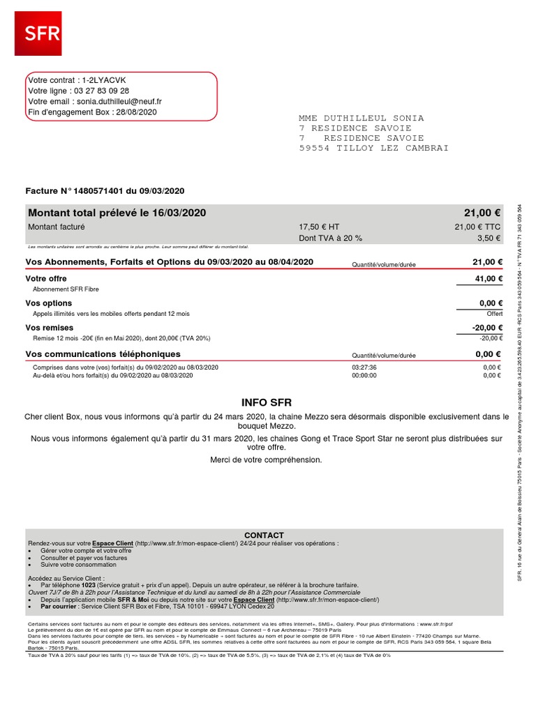SFR Facture 0 | PDF | Taxe sur la valeur ajoutée | Télécommunications