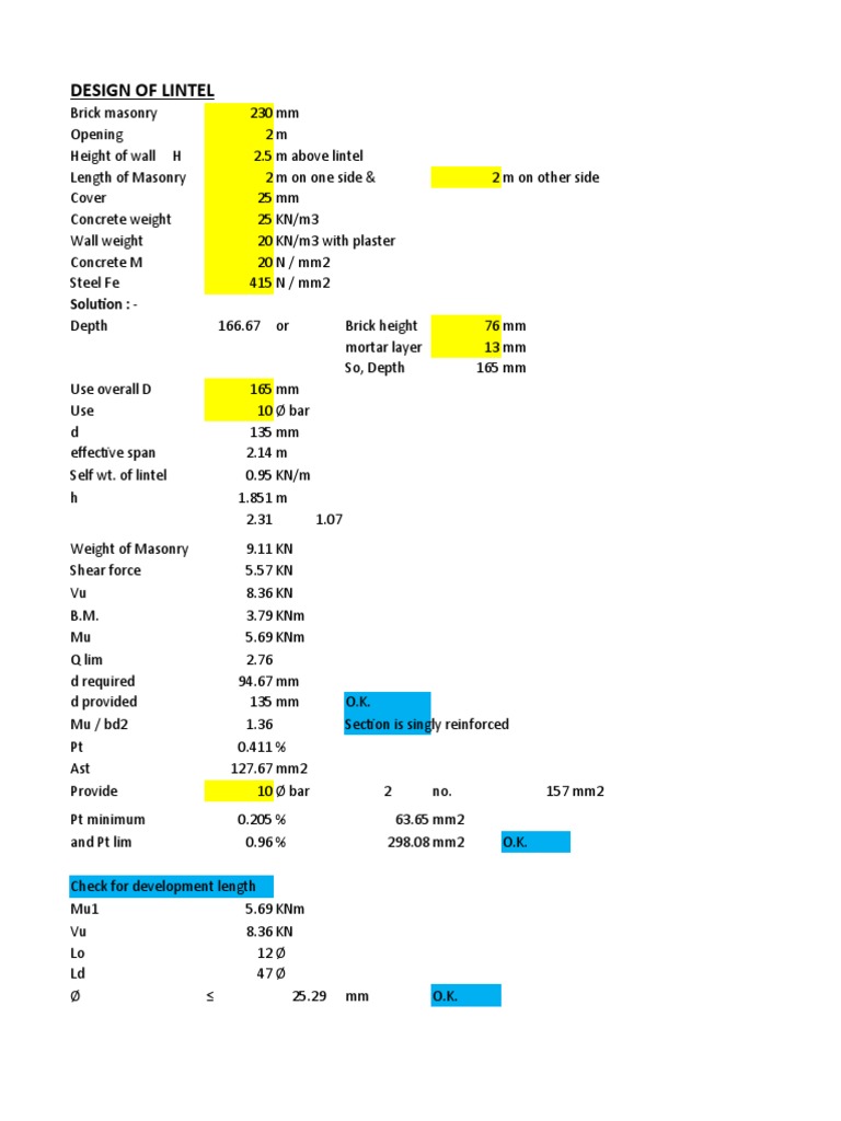 Lintel and Sunshade Design Analysis | PDF | Masonry | Building Technology