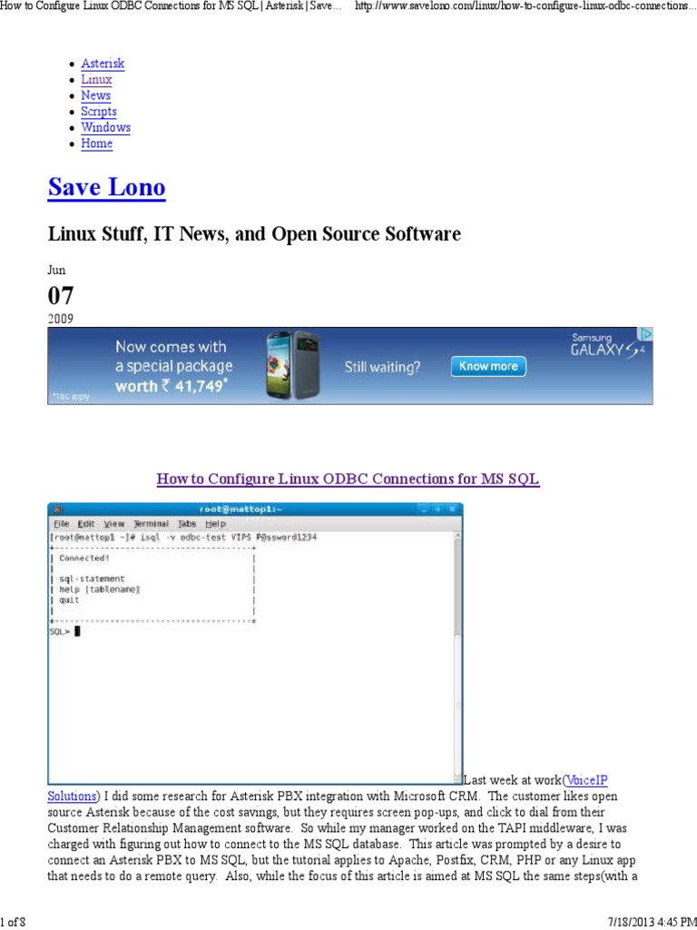 Configure Linux ODBC Connections For MS SQL - Save Lono | PDF ...