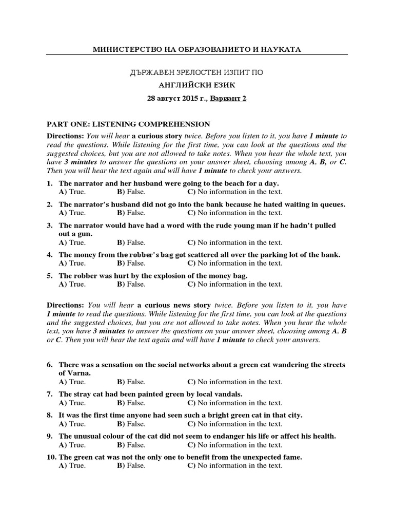 1 Minute To Read The Questions. While Listening For The First Time, You ...