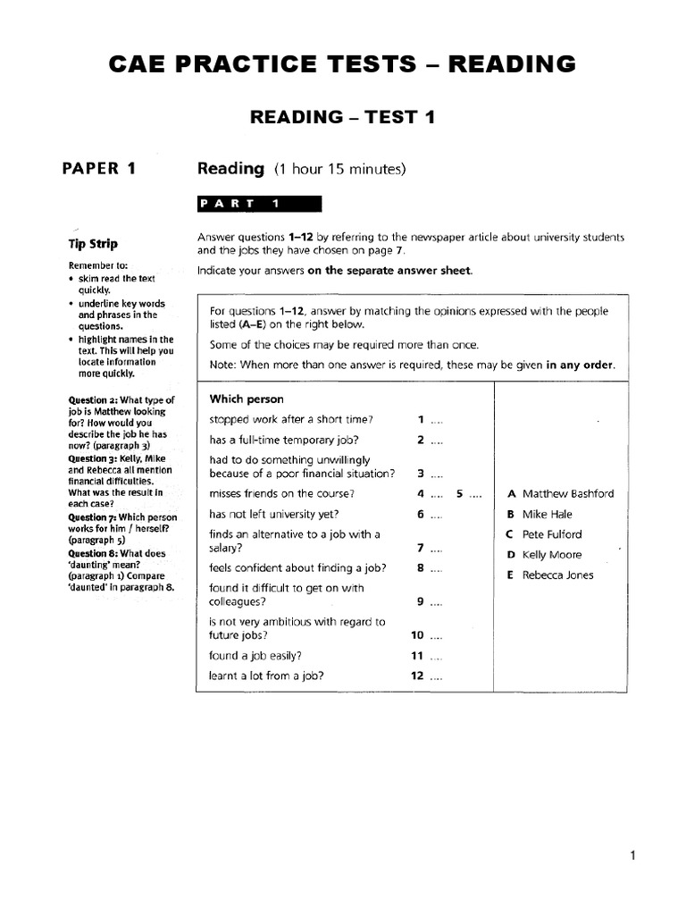 CAE Practice Tests - Reading | PDF