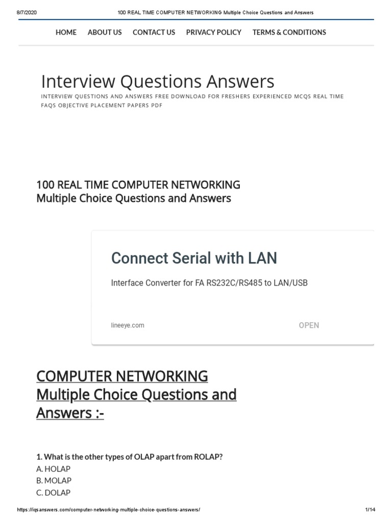 100 REAL TIME COMPUTER NETWORKING Multiple Choice Questions and Answers PDF | PDF | Internet ...