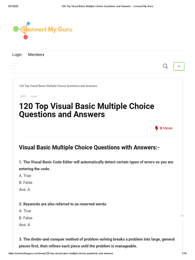 An Accurate Overview of 120 Visual Basic Multiple Choice Questions | PDF | Parameter (Computer ...