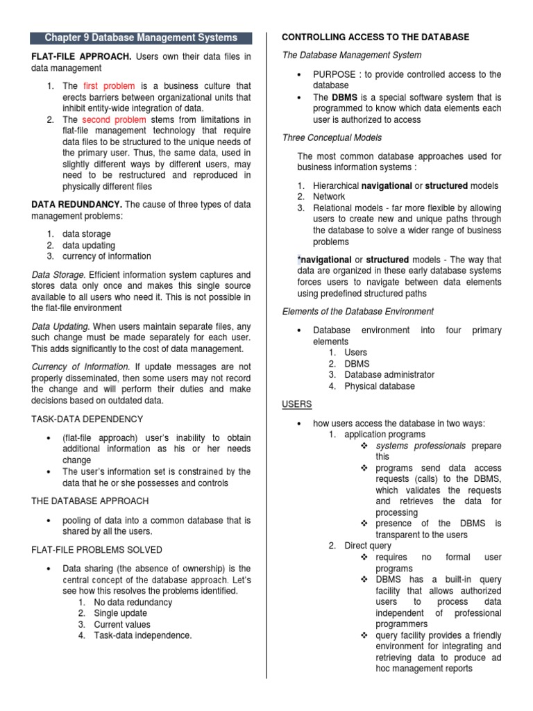 Chapter 9 AIS Reviewer/summary | PDF | Databases | Sql