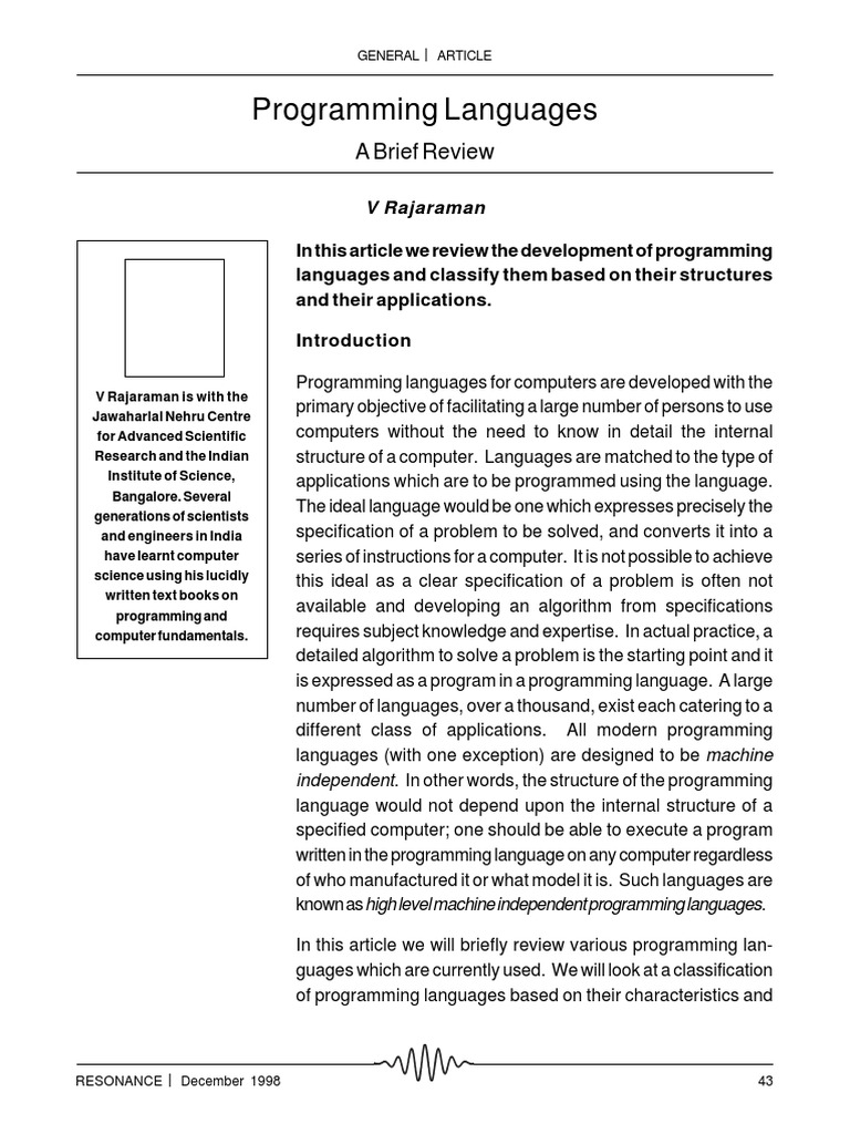 Programming Languages: A Brief Review | PDF | Object Oriented ...