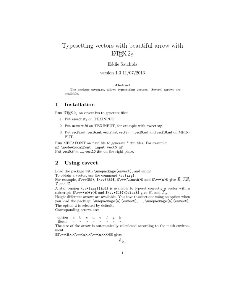 Typesetting Vectors in LATEX with Beautiful Arrows | PDF | Typography | Text