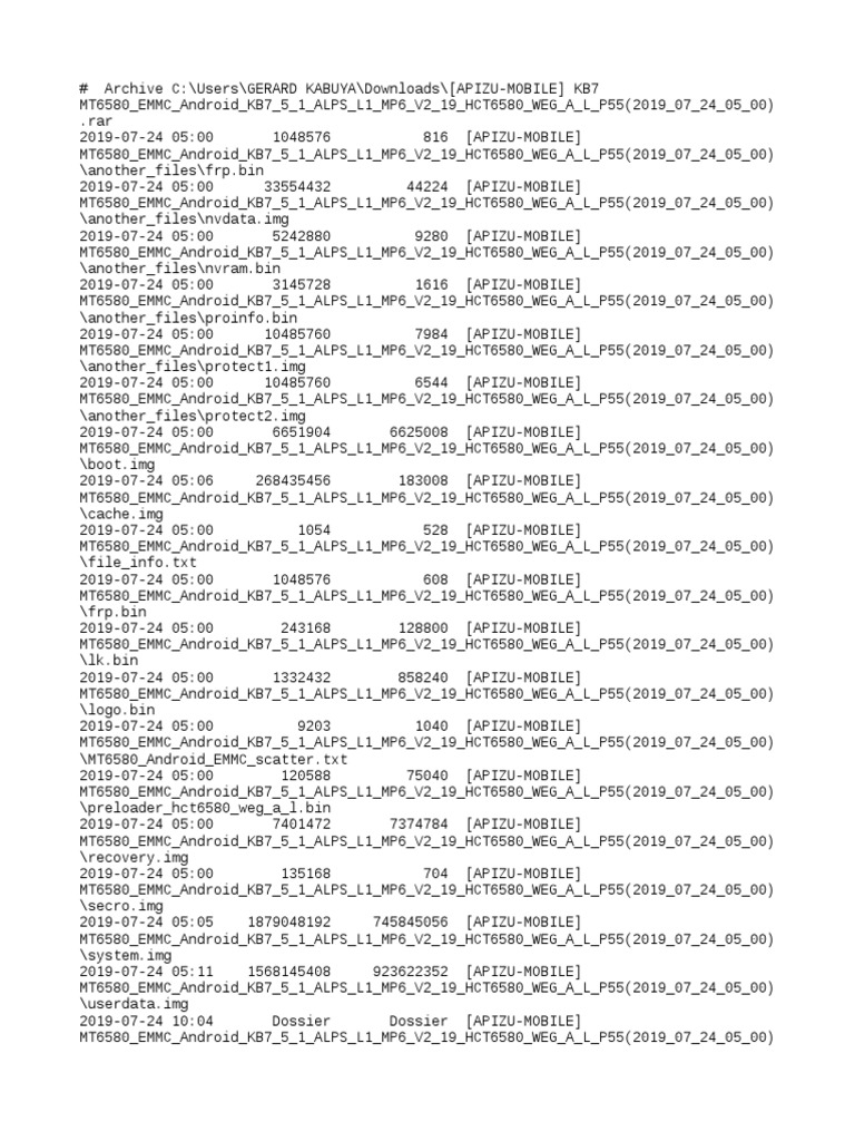 (APIZU-MOBILE) KB7 MT6580 - EMMC - Android - KB7 - 5 - 1 - ALPS - L1 - MP6 - V2 - 19 - HCT6580 ...