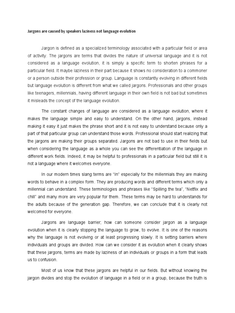Jargons Are Caused by Speakers Laziness Not Language Evolution | PDF | Jargon | Semiotics