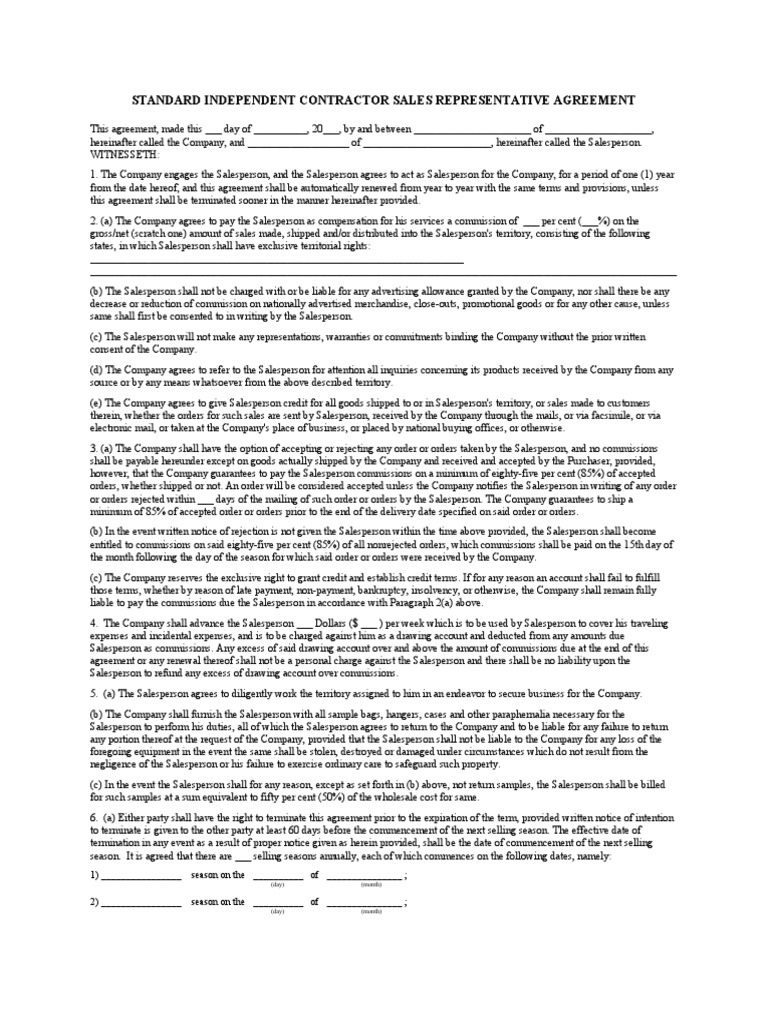Sales Representative Commission Agreement Template | PDF | Civil Law ...
