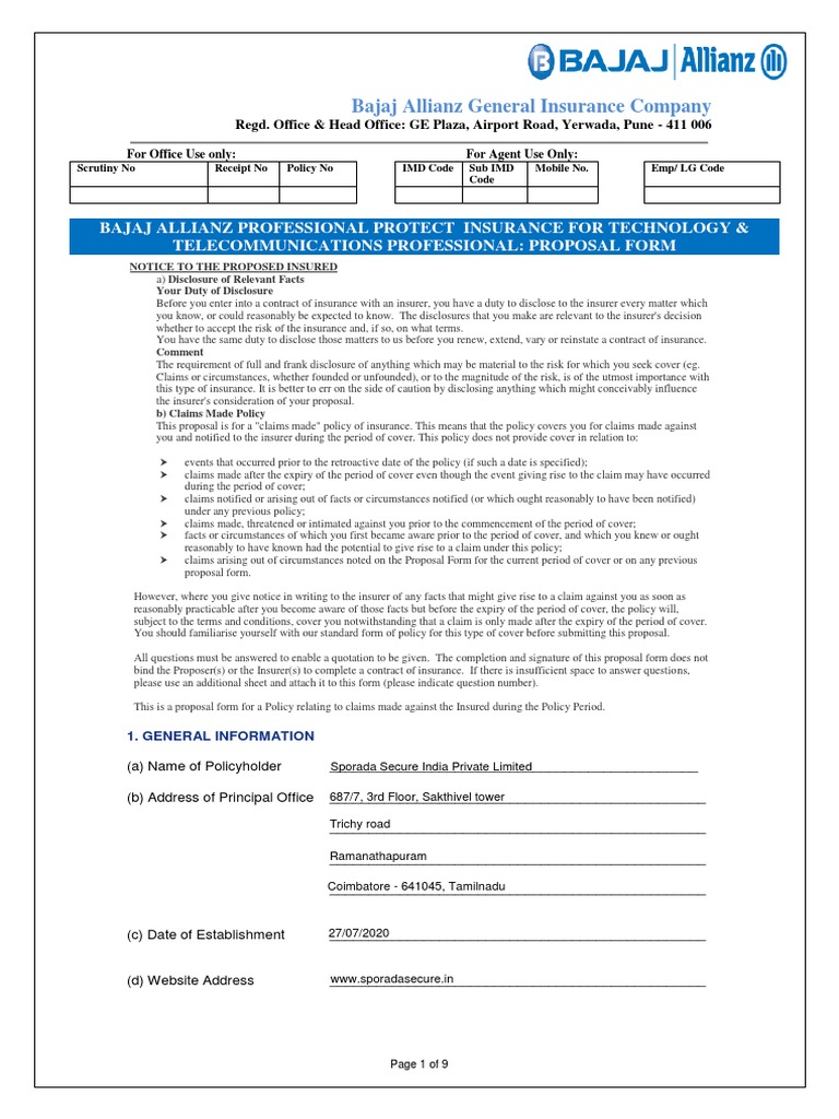 Bajaj Allianz General Insurance Company | PDF | Liability Insurance ...