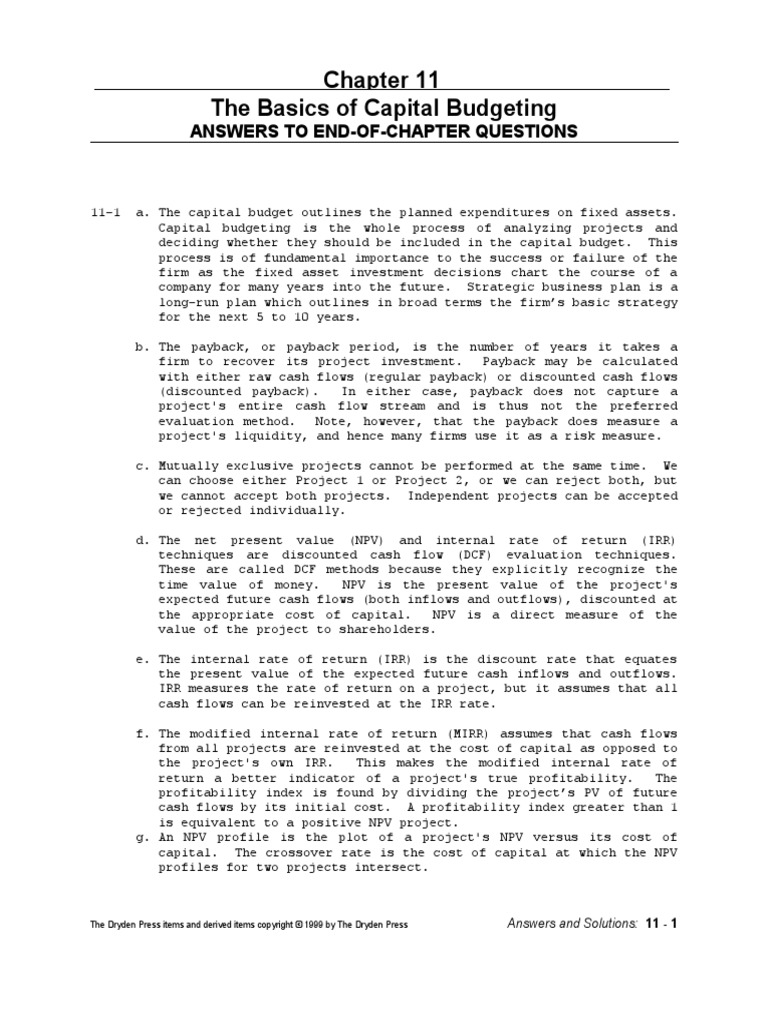 The Basics of Capital Budgeting: Answers To End-Of-Chapter Questions | PDF