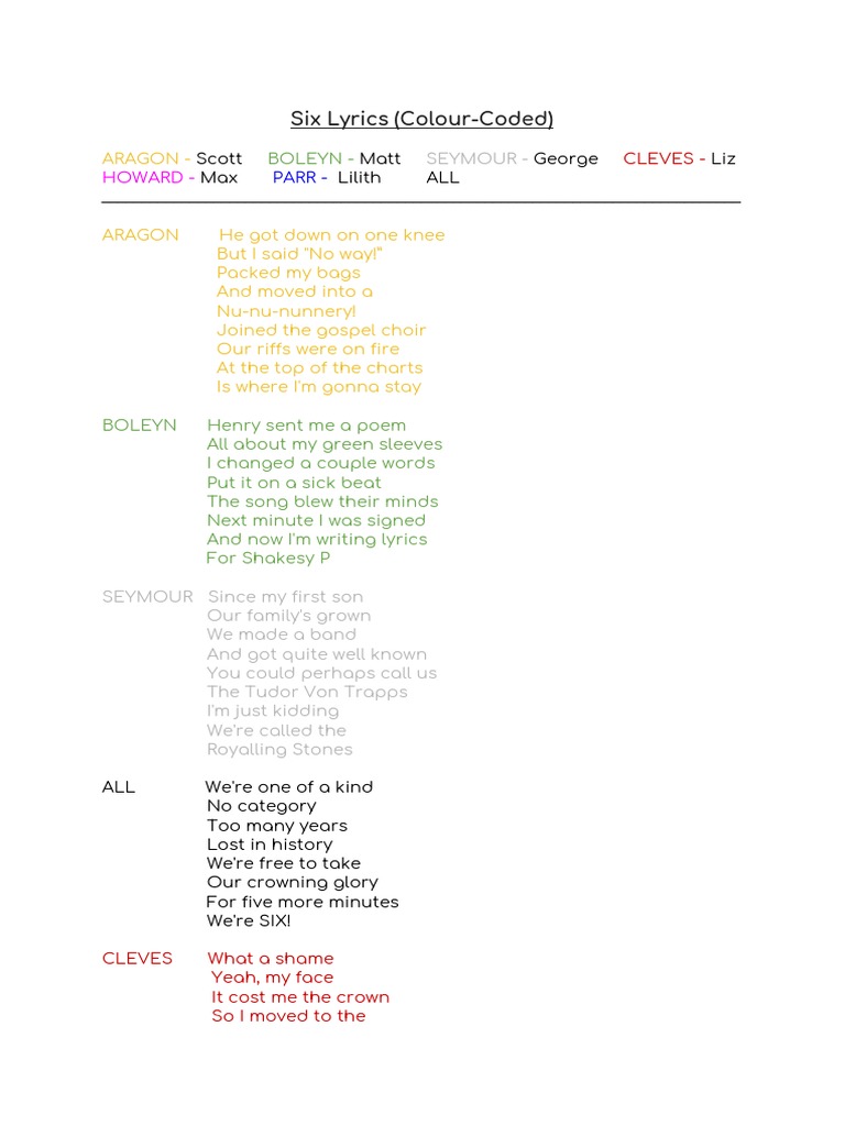 Six Lyrics PDF | PDF | Rock Albums | Rock Music