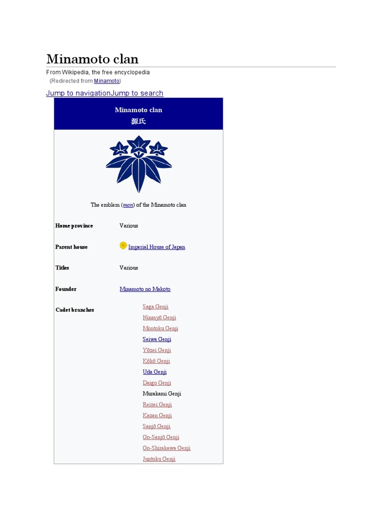 Minamoto Clan: Jump To Navigation Jump To Search | PDF | Japanese ...