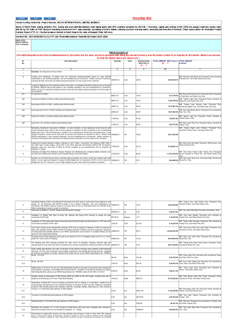 Percentage Boq: Validate Print Help | PDF | Track (Rail Transport ...