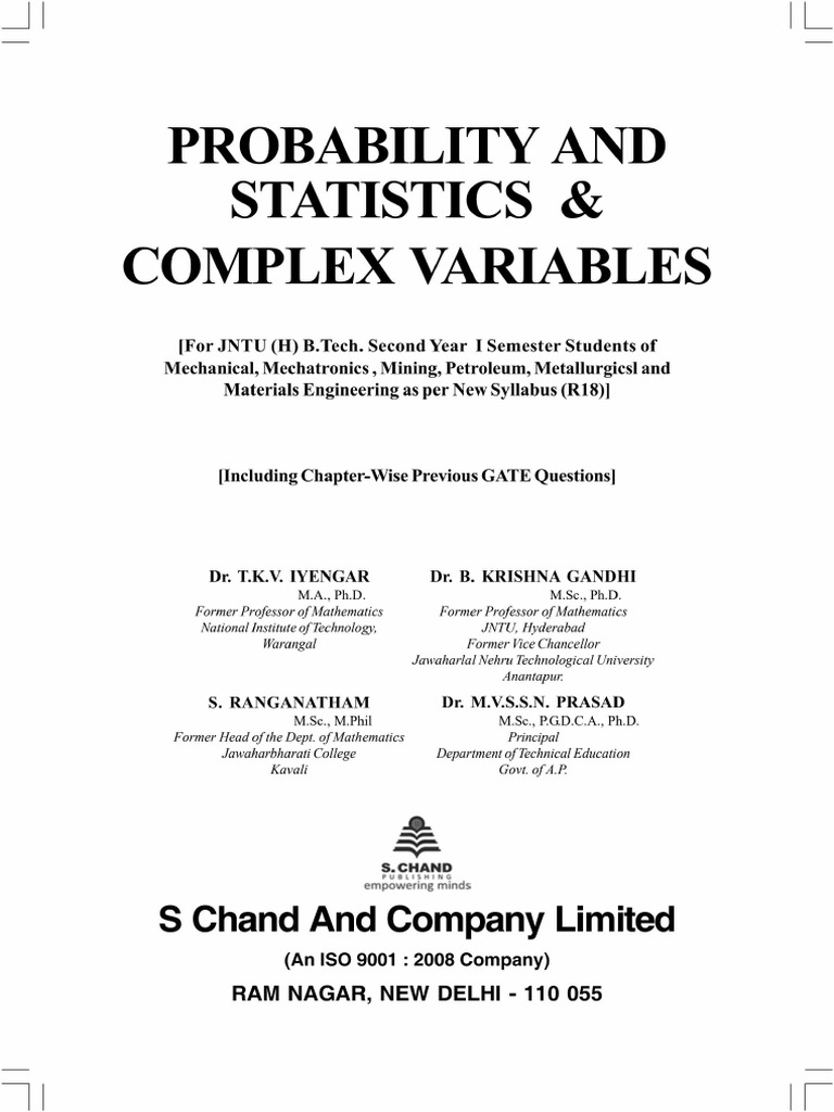 Probability and Statistics & Complex Variables - TKV PDF | PDF